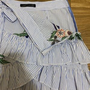Zara | Skirts | Zara Striped Floral Embroidered Ruffle | Poshmark